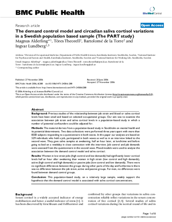 (PDF) The demand control model and circadian saliva cortisol variations ...