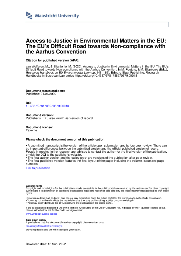 (PDF) Access to Justice in Environmental Matters in the EU: The EU’s ...