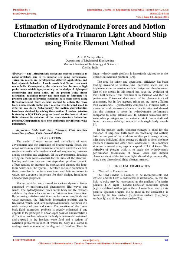 (PDF) Estimation of Hydrodynamic Forces and Motion Characteristics of a Trimaran Light Aboard ...