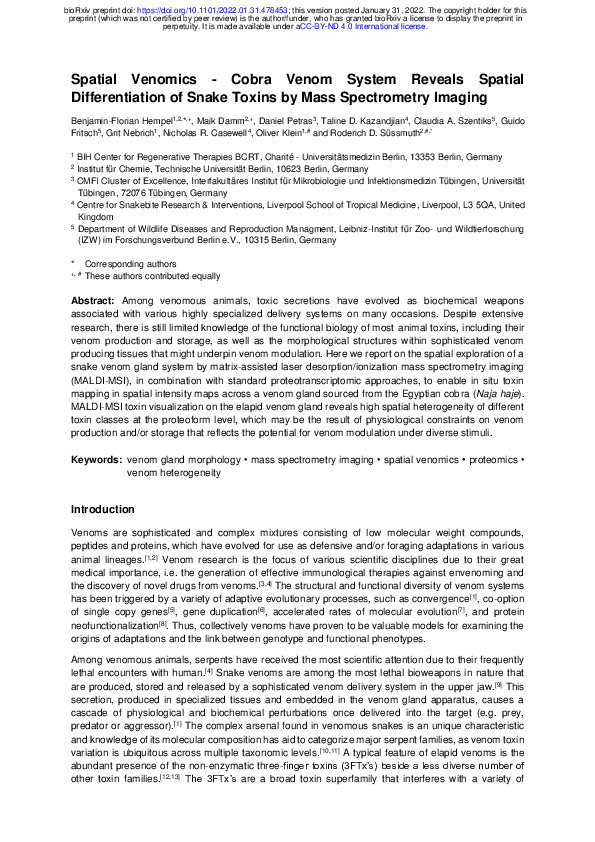 (PDF) Spatial Venomics - Cobra Venom System Reveals Spatial Differentiation of Snake Toxins by ...