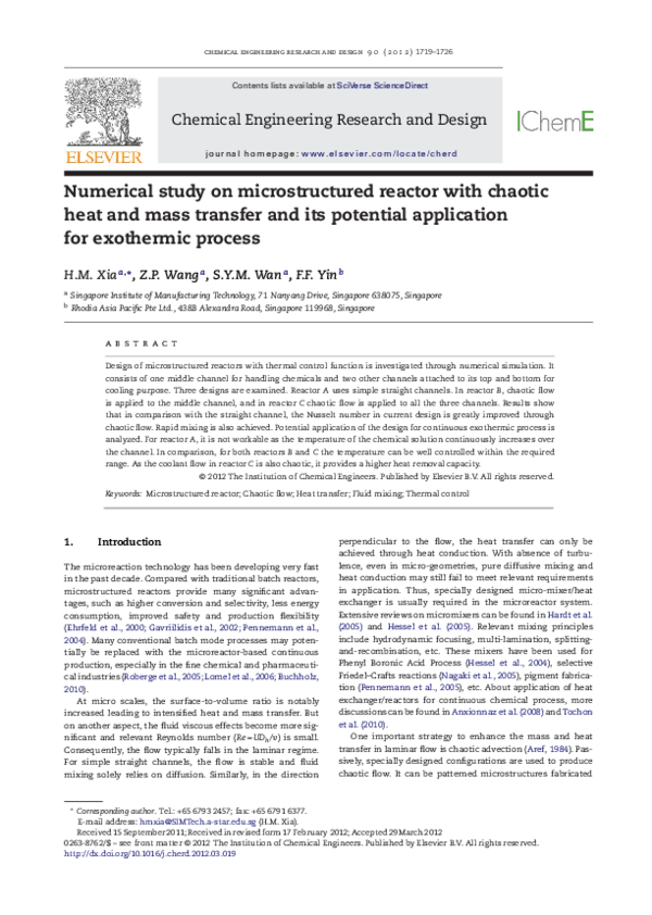 (PDF) Numerical study on microstructured reactor with chaotic heat and mass transfer and its ...