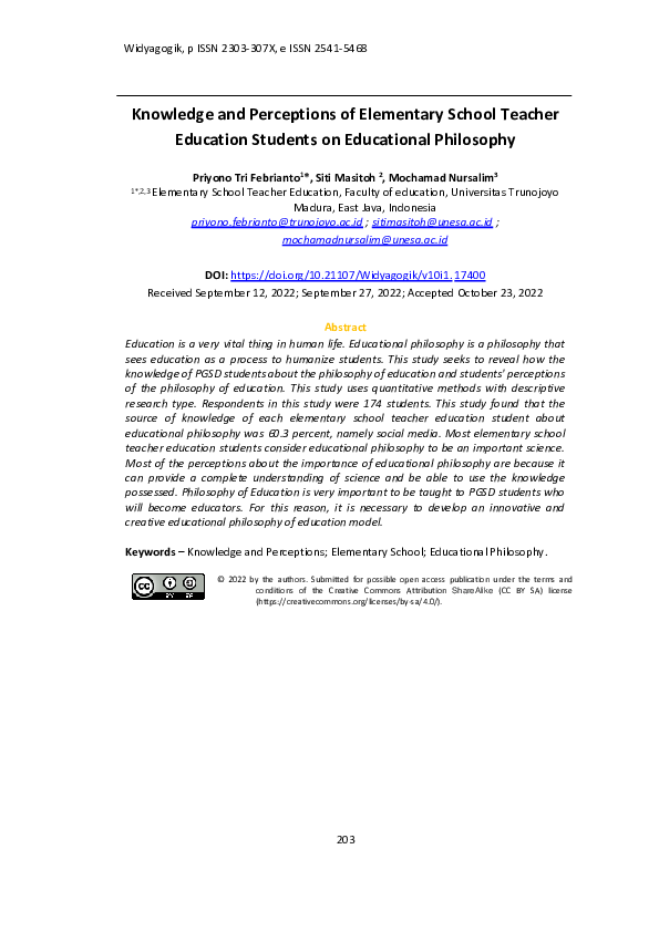 (PDF) Knowledge and Perceptions of Elementary School Teacher Education ...