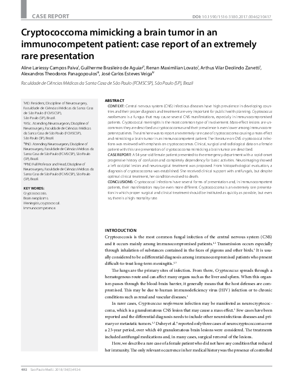 (PDF) Cryptococcoma mimicking a brain tumor in an immunocompetent ...