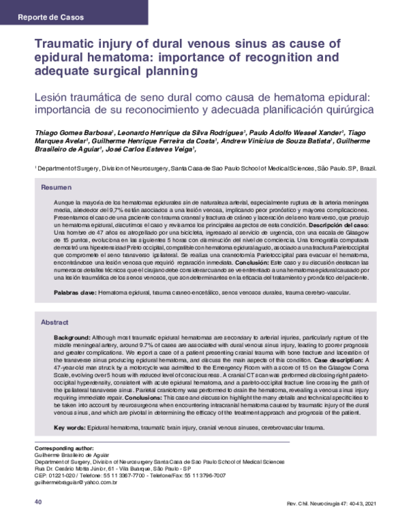 (PDF) Traumatic injury of dural venous sinus as cause of epidural ...
