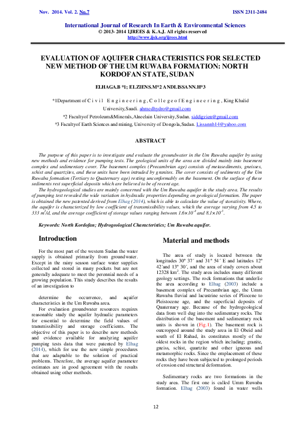 (PDF) Evaluation of Aquifer Characteristics for Selectednew Method of ...