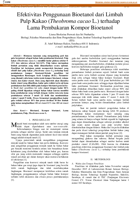 (PDF) Efektivitas Penggunaan Bioetanol Dari Limbah Pulp Kakao ...