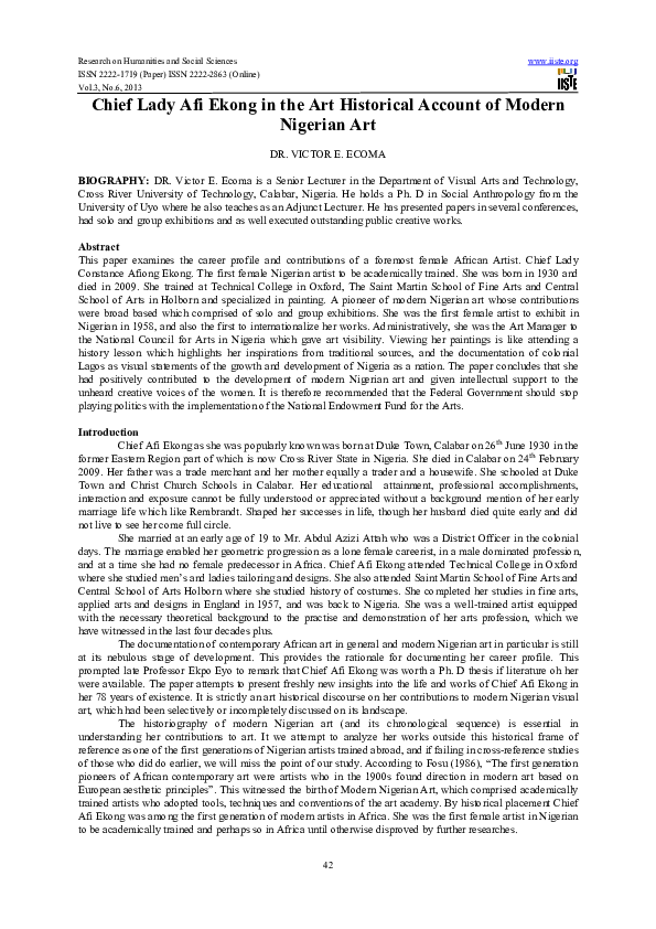 (PDF) Chief Lady Afi Ekong in the Art Historical Account of Modern ...