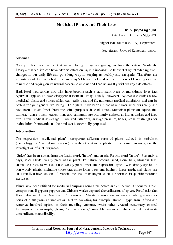 (PDF) Medicinal Plants and Their Uses