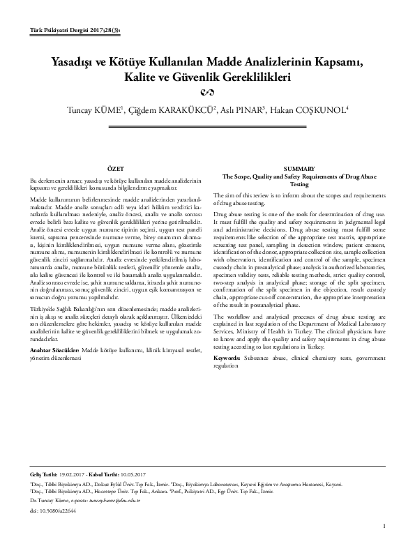 (PDF) The Scope, Quality and Safety Requirements of Drug Abuse Testing