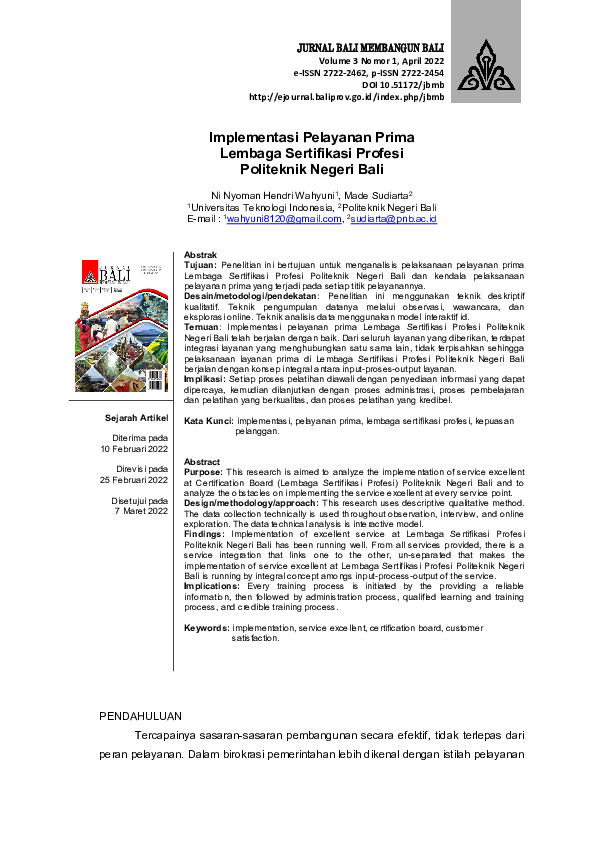 (PDF) Implementasi Pelayanan Prima Lembaga Sertifikasi Profesi Politeknik Negeri Bali