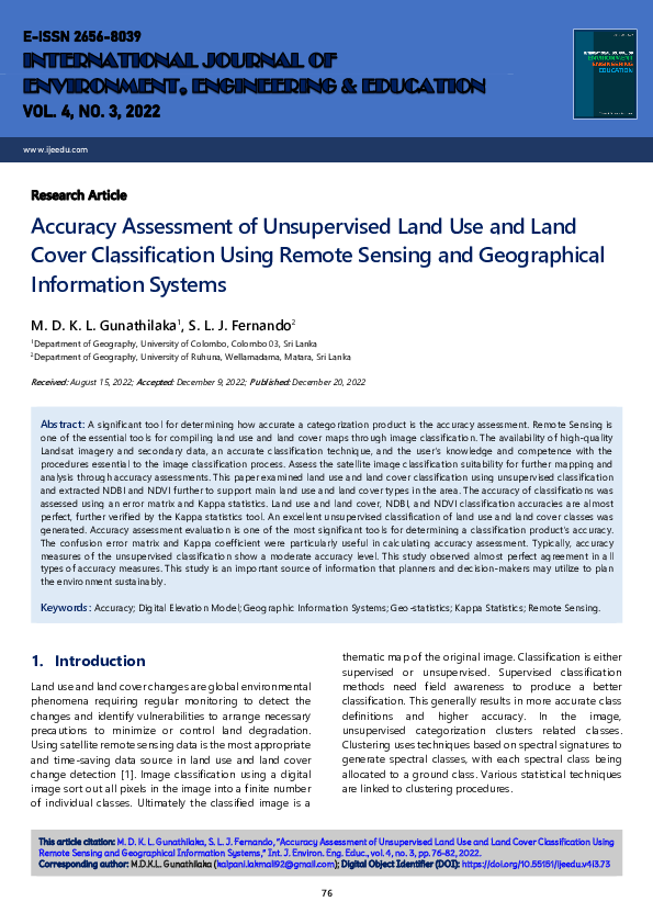 (PDF) Accuracy Assessment of Unsupervised Land Use and Land Cover Classification Using Remote ...