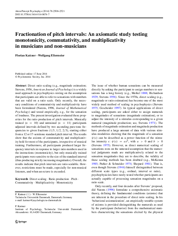 (PDF) Fractionation of pitch intervals: an axiomatic study testing ...
