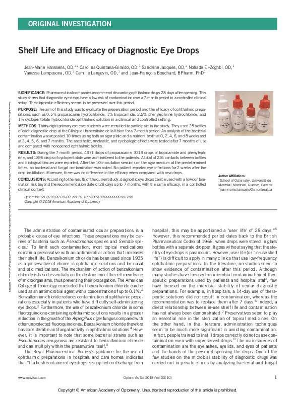 (PDF) Shelf Life and Efficacy of Diagnostic Eye Drops