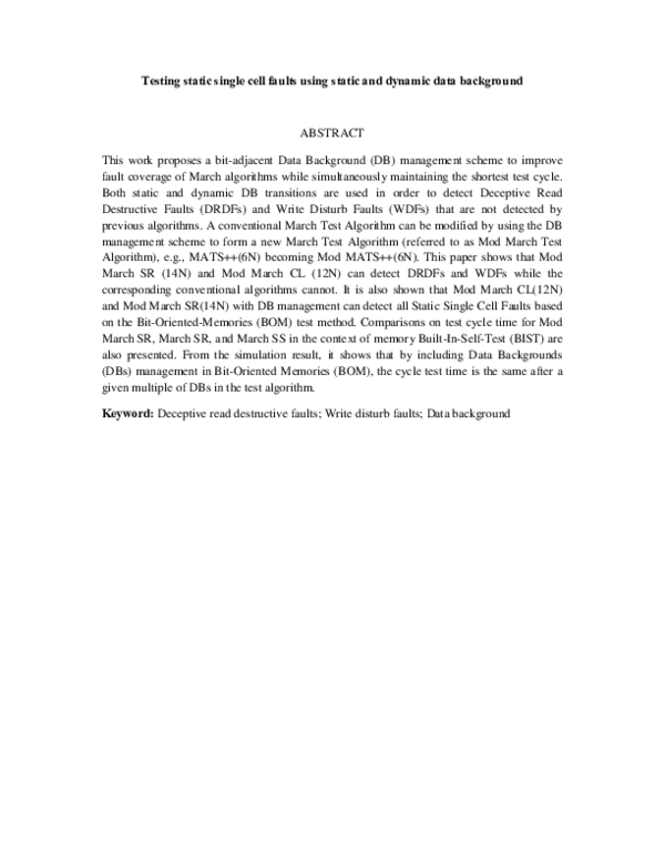 Pdf Testing Static Single Cell Faults Using Static And Dynamic Data Background 2605