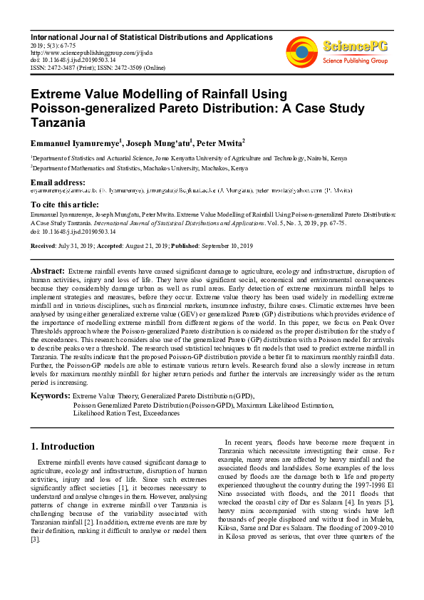 (PDF) Extreme Value Modelling of Rainfall Using Poisson-generalized Pareto Distribution: A Case ...