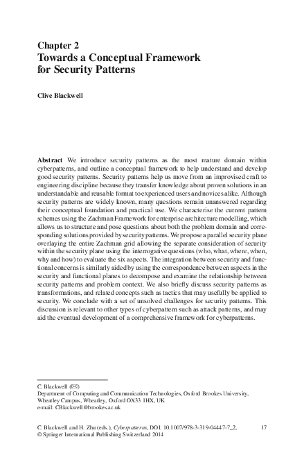 (PDF) Towards a Conceptual Framework for Security Patterns