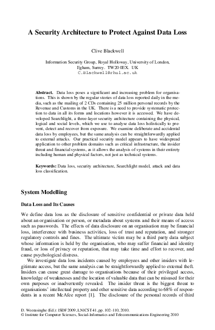 (PDF) A Security Architecture to Protect Against Data Loss