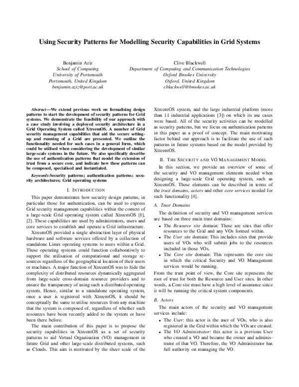 (PDF) Using Security Patterns for Modelling Security Capabilities in Grid Systems