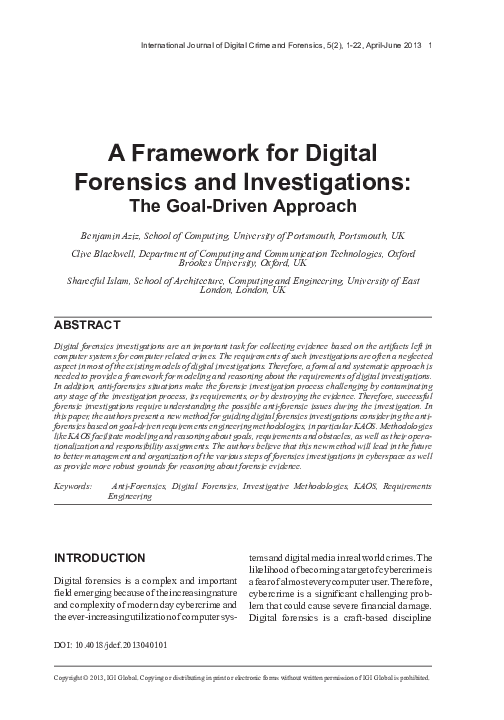 (PDF) A Framework for Digital Forensics and Investigations