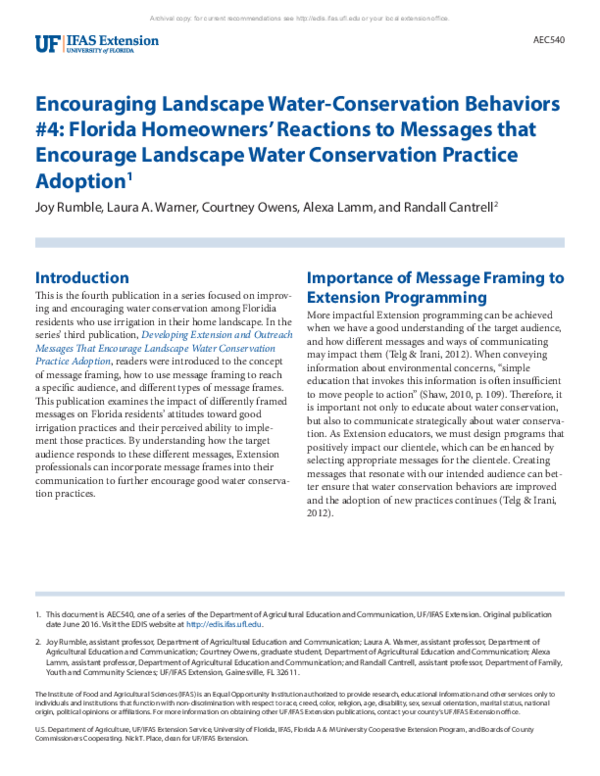 (PDF) Encouraging Landscape Water-Conservation Behaviors #4: Florida ...