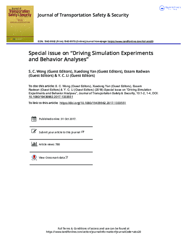 (PDF) Special issue on “Driving Simulation Experiments and Behavior ...