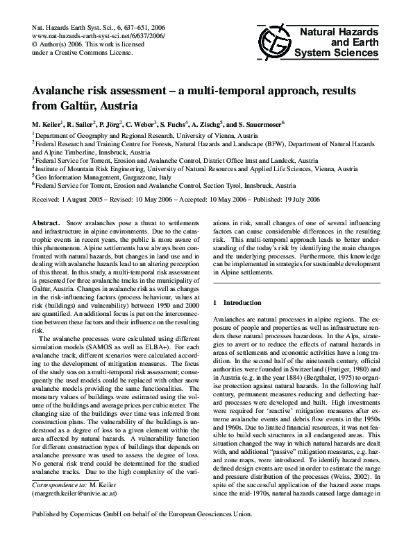 (PDF) Avalanche risk assessment – a multi-temporal approach, results ...
