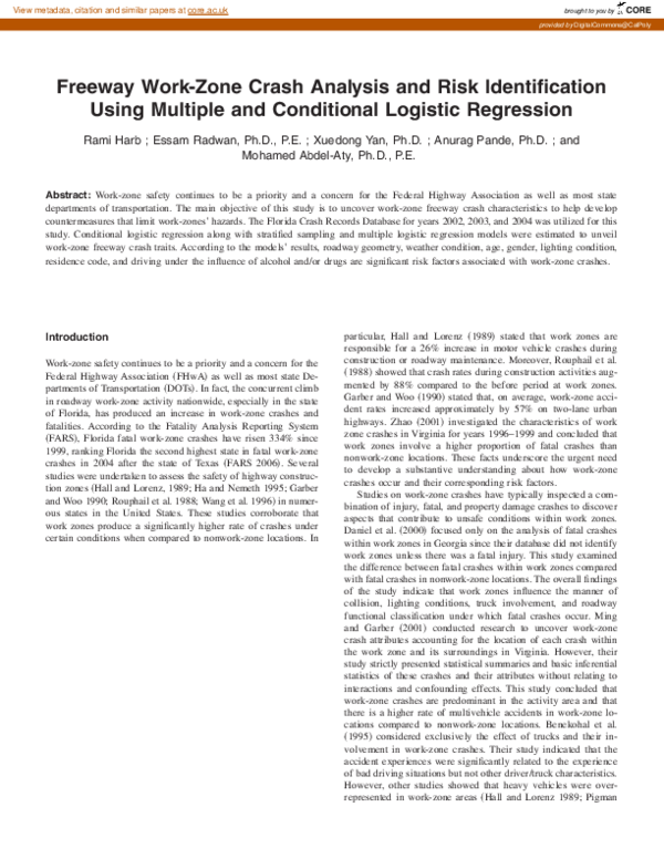 Pdf Freeway Work Zone Crash Analysis And Risk Identification Using Multiple And Conditional