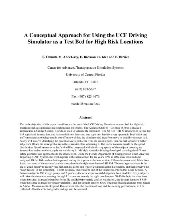 (PDF) A Conceptual Approach for Using the UCF Driving Simulator as a ...