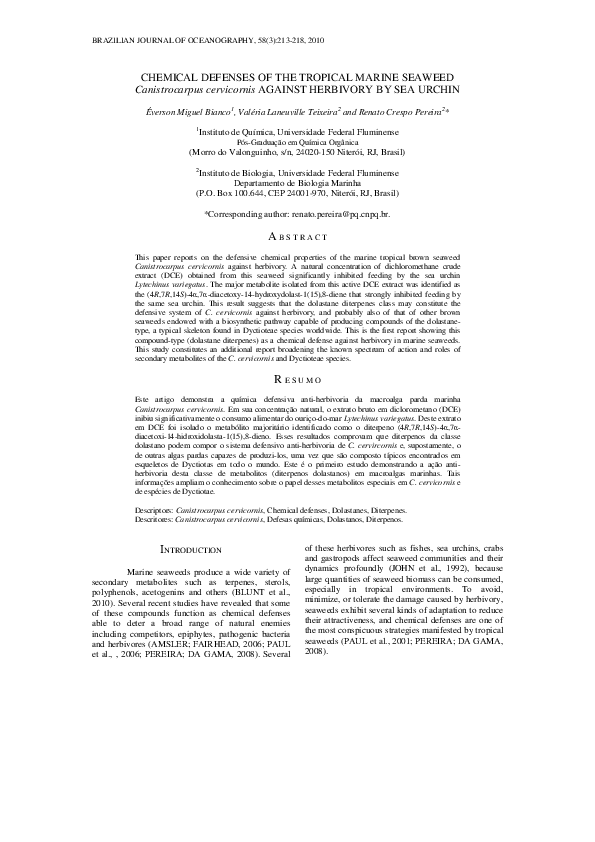 (PDF) Chemical defenses of the tropical marine seaweed Canistrocarpus ...