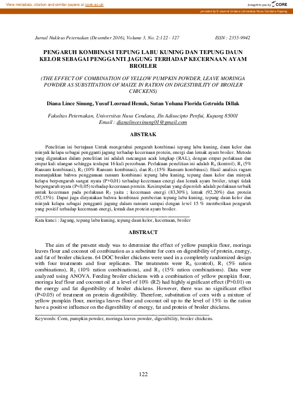 (PDF) Pengaruh Kombinasi Tepung Labu Kuning Dan Tepung Daun Kelor Sebagai Pengganti Jagung ...