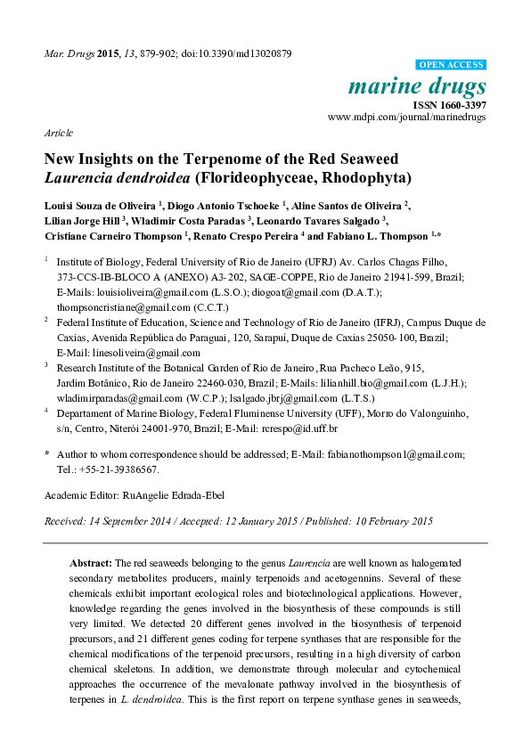 (PDF) New Insights on the Terpenome of the Red Seaweed Laurencia ...