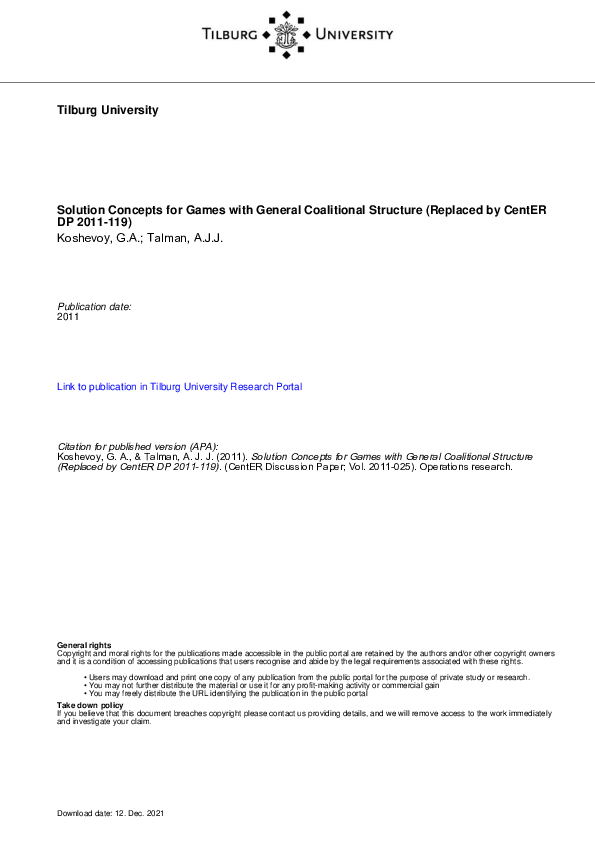 Pdf Solution Concepts For Games With General Coalitional Structure