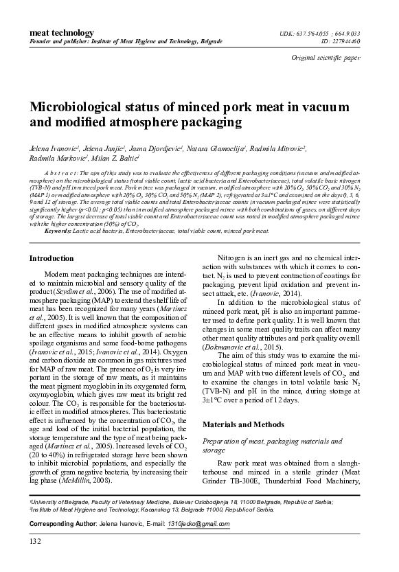 (PDF) Microbiological status of minced pork meat in vacuum and modified atmosphere packaging