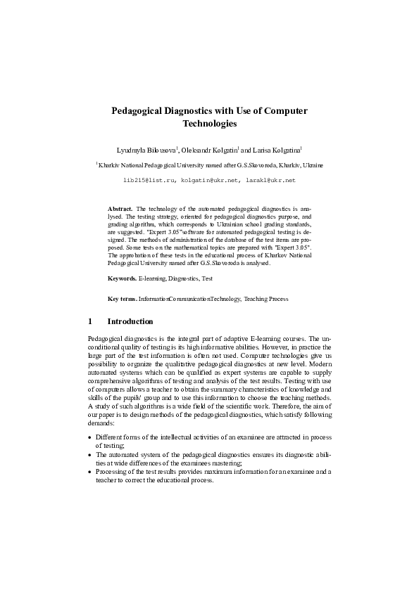 (PDF) Pedagogical Diagnostics with Use of Computer Technologies