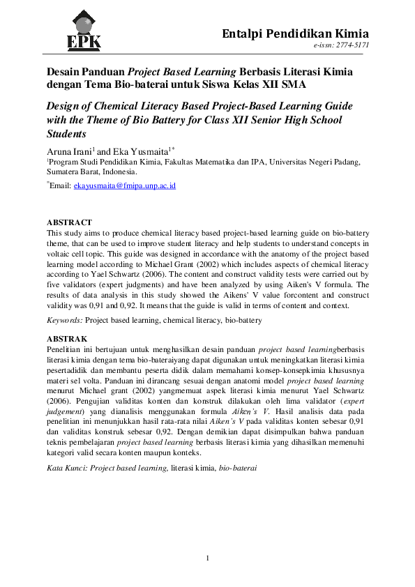 (PDF) Desain Panduan Project based learning berbasis Literasi Kimia ...