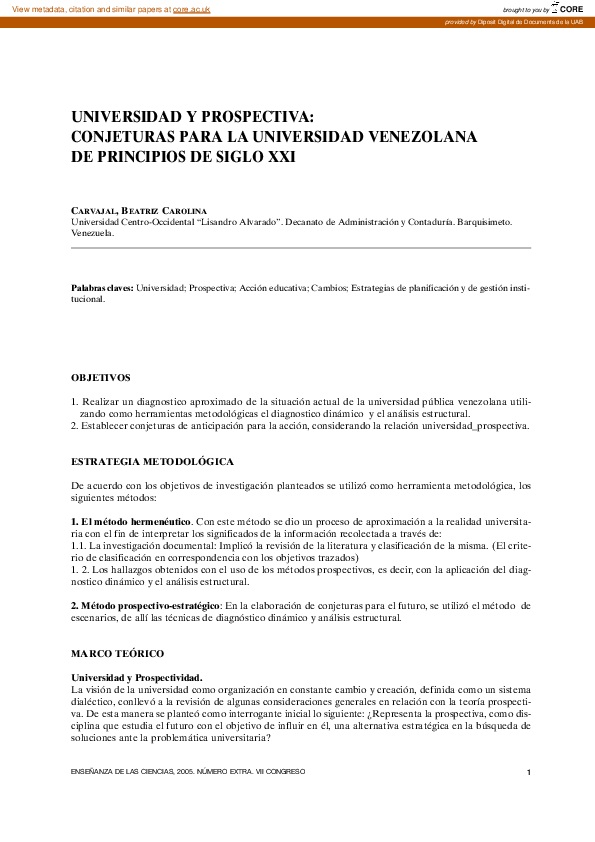 (PDF) Universidad y prospectiva : conjeturas para la Universidad ...