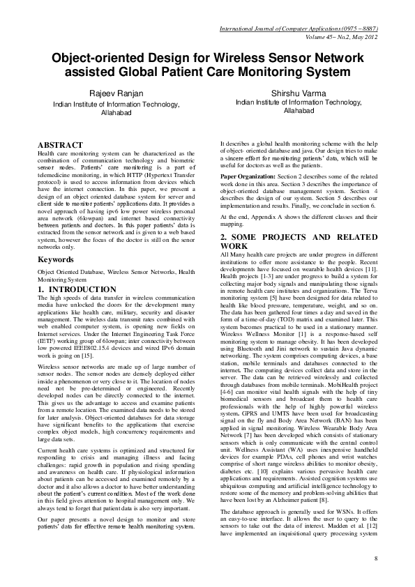 (PDF) Object-oriented design for wireless sensor network assisted global patient care monitoring ...