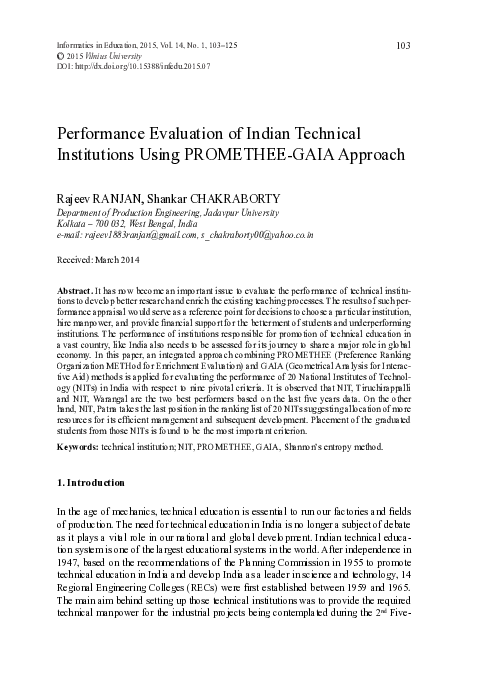 (PDF) Performance Evaluation of Indian Technical Institutions Using ...
