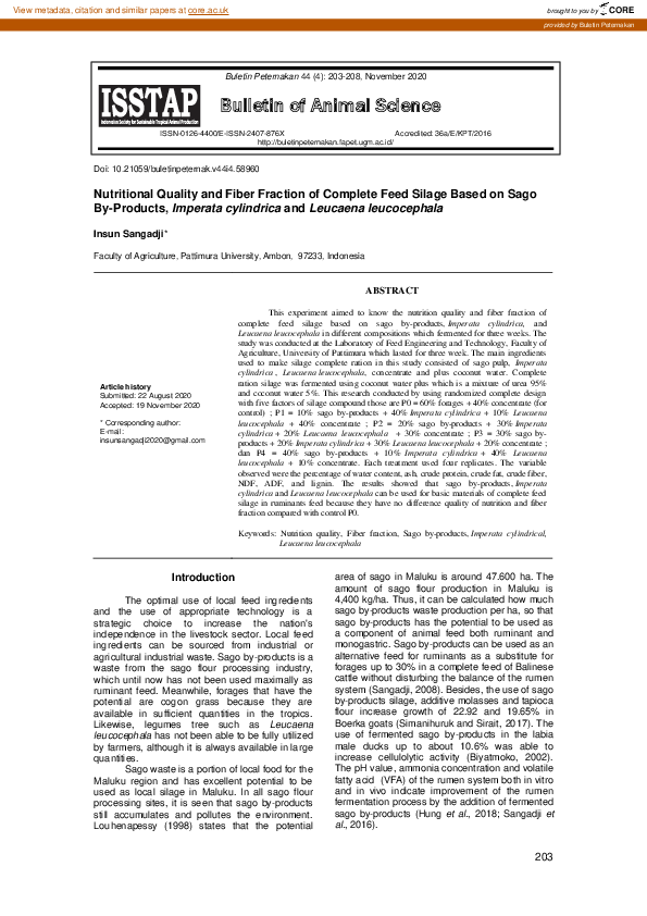 (PDF) Nutritional Quality And Fiber Fraction Of Complete Feed Silage ...