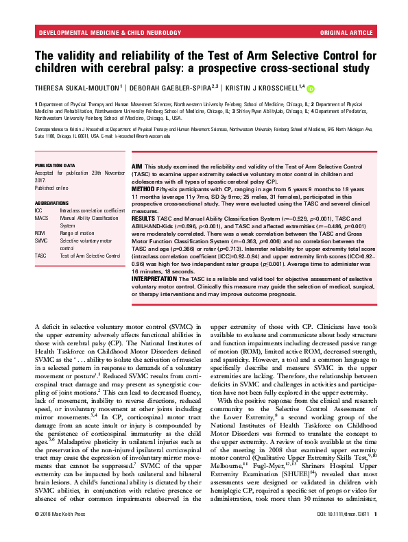 (PDF) The validity and reliability of the Test of Arm Selective Control ...