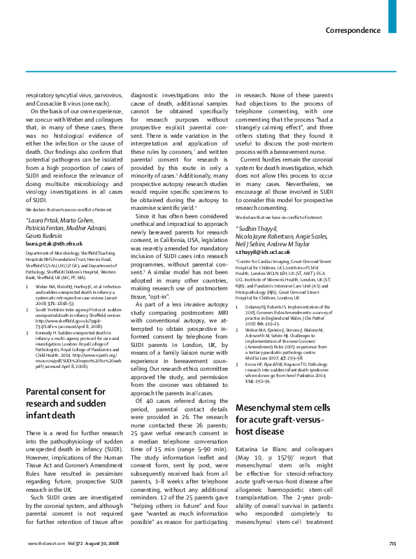 (PDF) Parental consent for research and sudden infant death | Angie ...