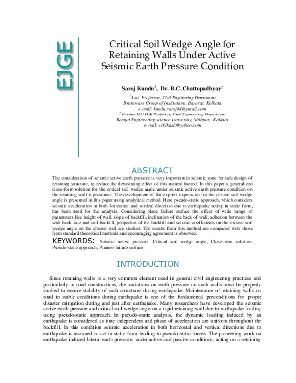 (PDF) Critical Soil Wedge Angle for Retaining Walls Under Active ...