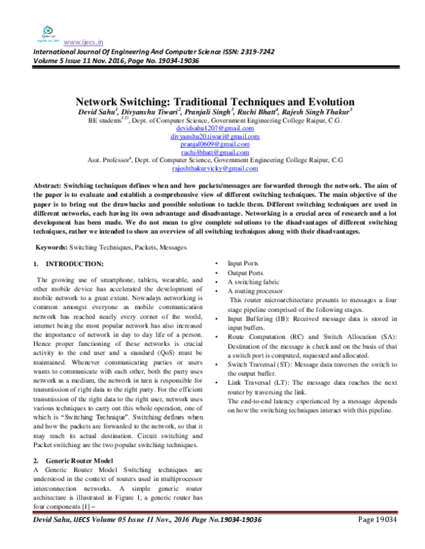 (PDF) Network Switching: Traditional Techniques and Evolution
