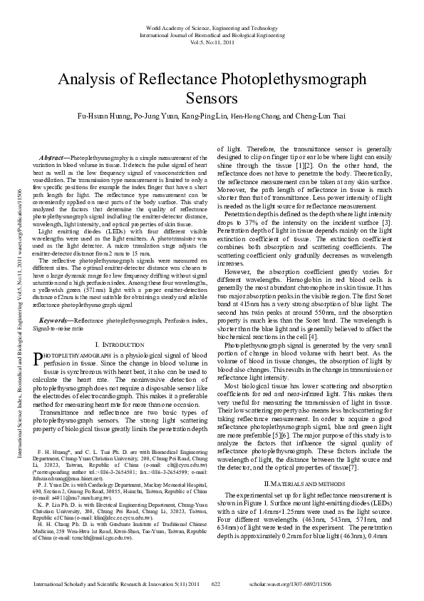 (PDF) Analysis Of Reflectance Photoplethysmograph Sensors