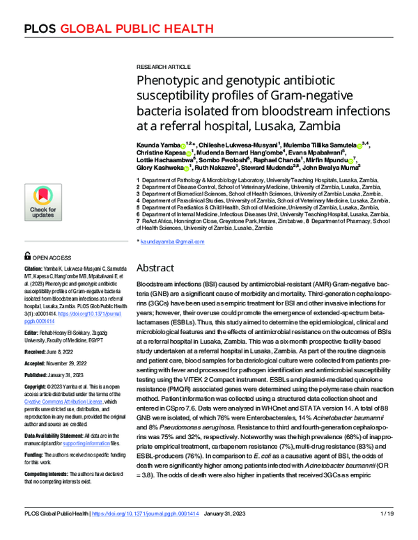 (PDF) Phenotypic and genotypic antibiotic susceptibility profiles of Gram-negative bacteria ...
