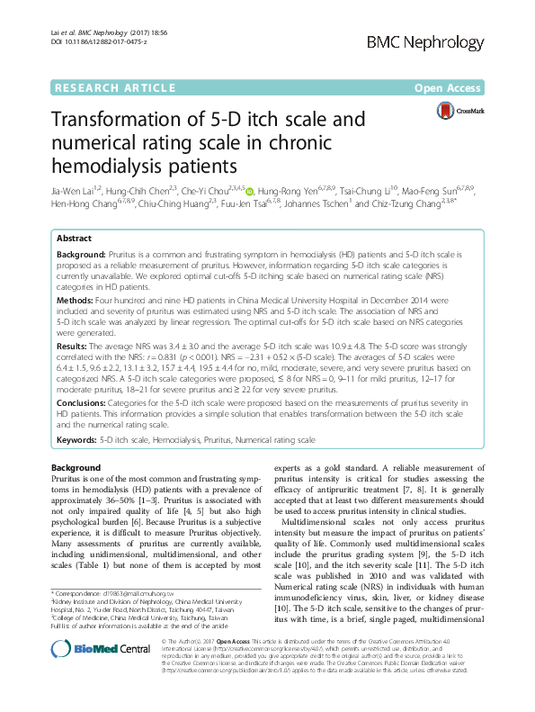 (PDF) Transformation of 5-D itch scale and numerical rating scale in ...