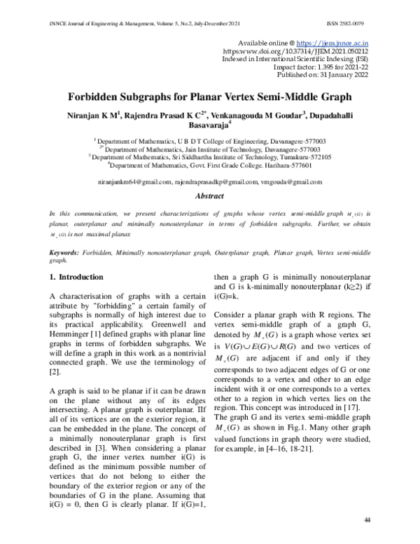 (PDF) Forbidden Subgraphs for Planar Vertex Semi-Middle Graph