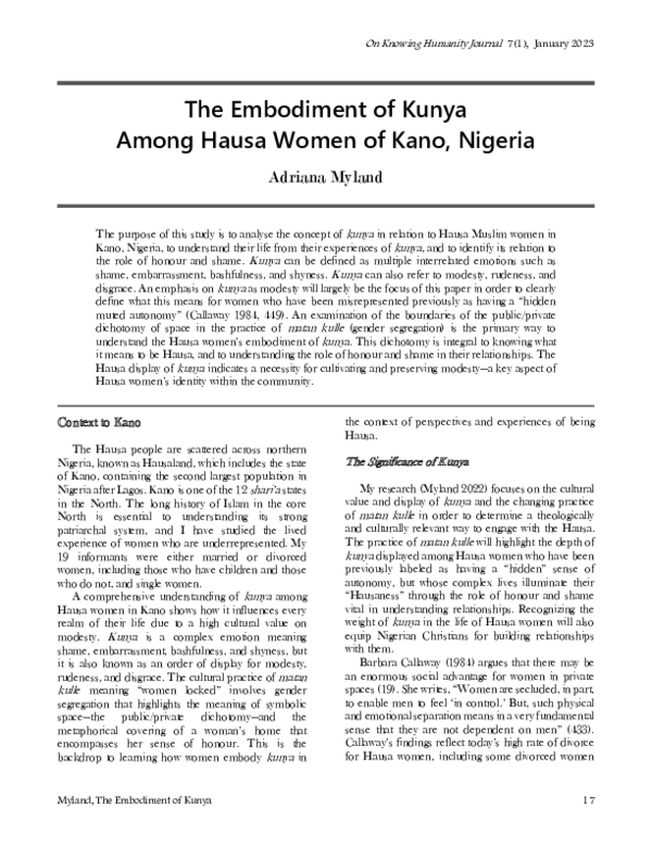 (PDF) The Embodiment of Kunya Among Hausa Women of Kano, Nigeria