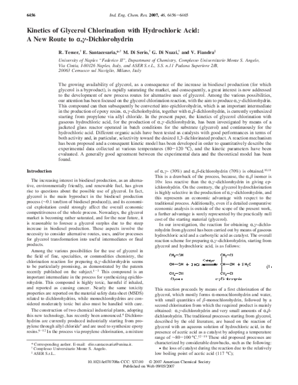 (PDF) Kinetics of Glycerol Chlorination with Hydrochloric Acid: A New ...