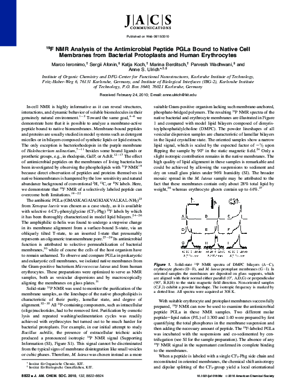 (PDF) 19F NMR Analysis of the Antimicrobial Peptide PGLa Bound to Native Cell Membranes from ...